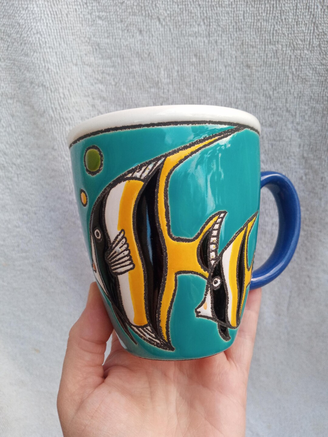 Vtg Signed Eduardo Vega Pottery Ecuador Art Mug Coffee Cup Nat Geo ...