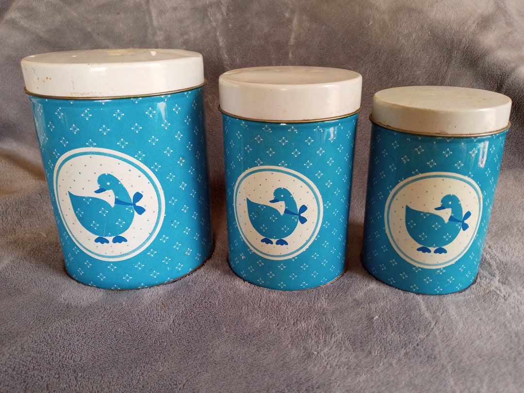 Vtg 3 Pc Tin Blue Goose Canister Set - Etsy