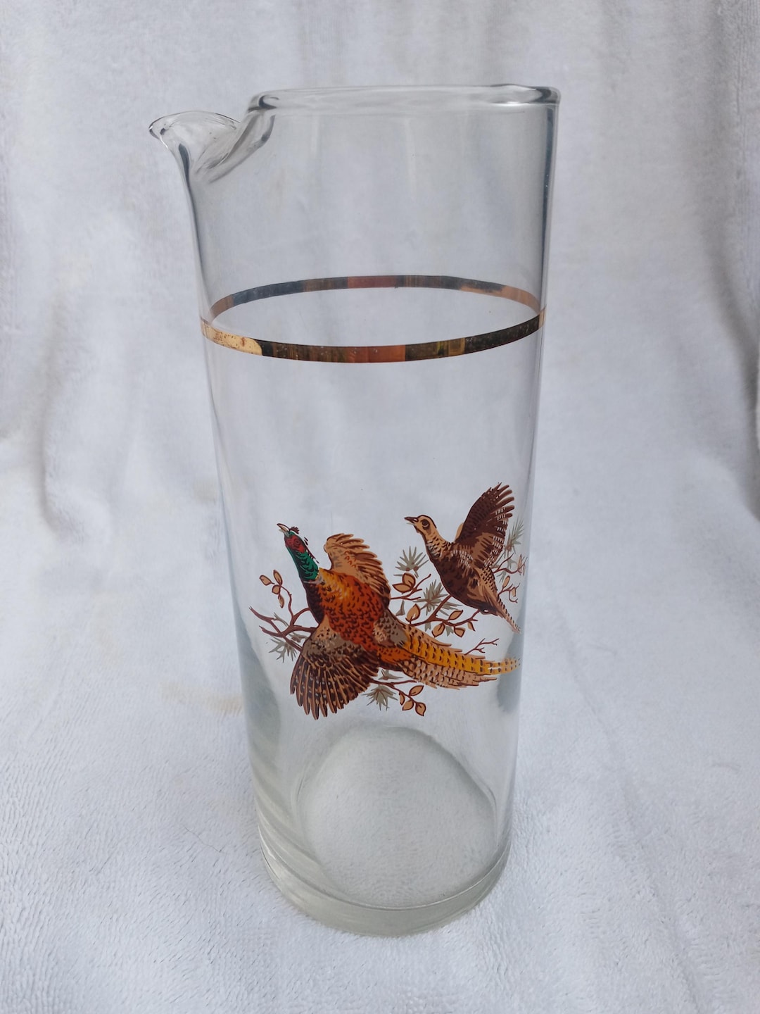 Vintage Mid Century Pheasants in Flight 8" Glass Cocktail Pitcher - Etsy