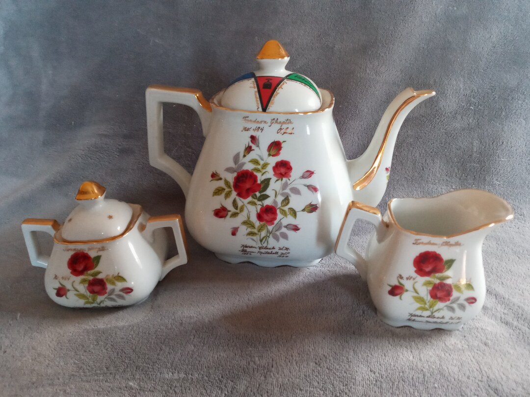 Vtg Masonic the Order of the Eastern Star OES Tea Set Teapot Cream ...