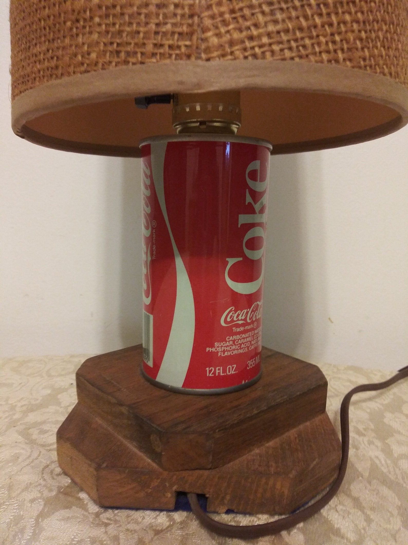 Vintage 15" Coca Cola Can Table Lamp and Tweed Shade - Etsy