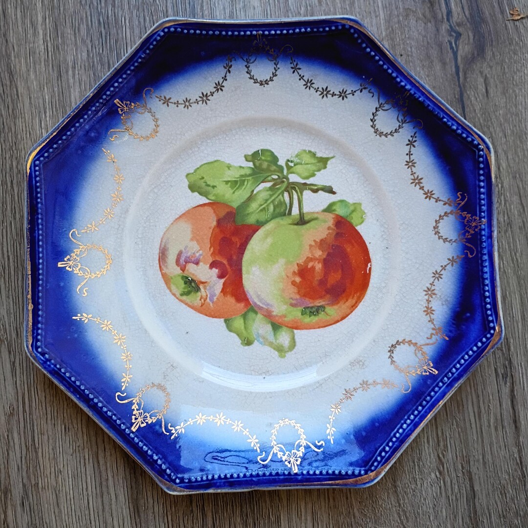 La Francaise 9" Flow Blue Antique Octagon Fruit Pattern Dessert Plate ...