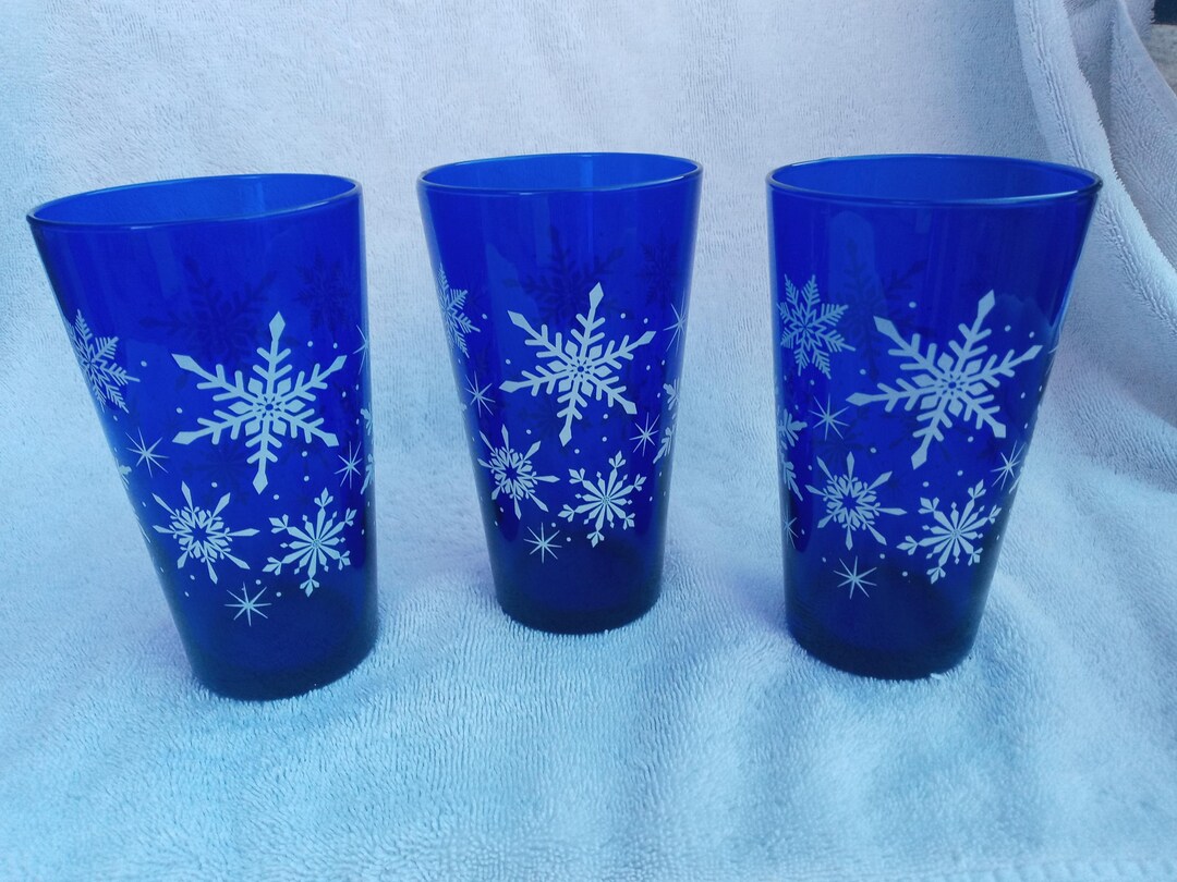 Set of Three Libbey Celestial Snow Cobalt Blue 6" Snowflake Glasses - Etsy