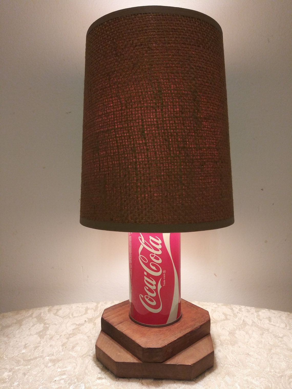 Vintage 15" Coca Cola Can Table Lamp and Tweed Shade - Etsy