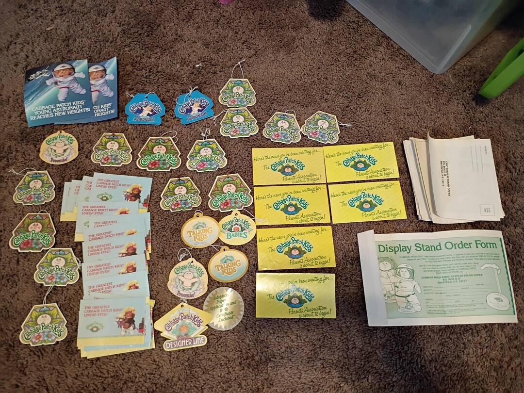 Large Collectors Lot of Cabbage Patch Kids Paper Ephemera Tags, Stand ...