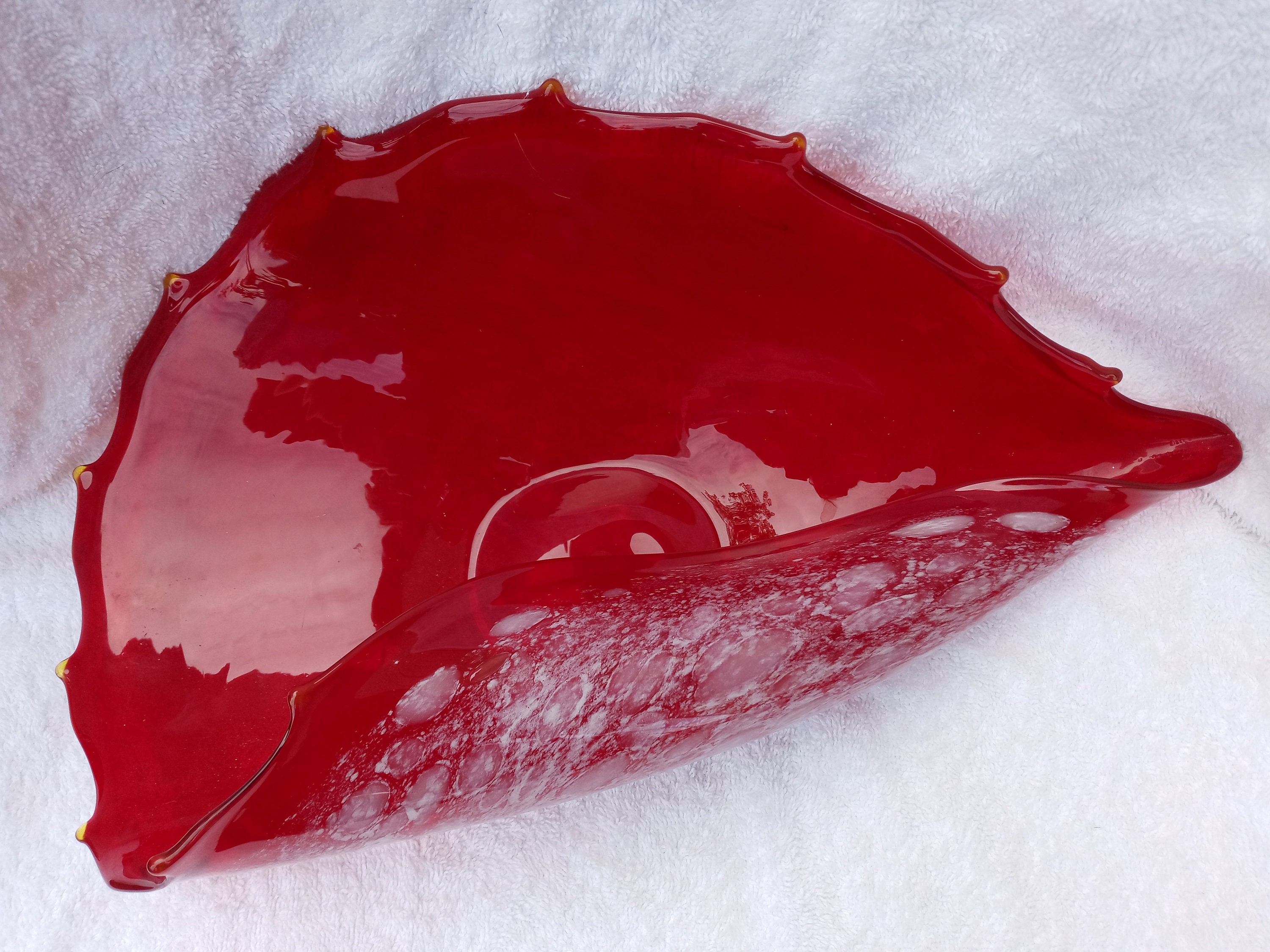 Large 17 Crimson and White Polish Art Glass Conch Shell - Etsy