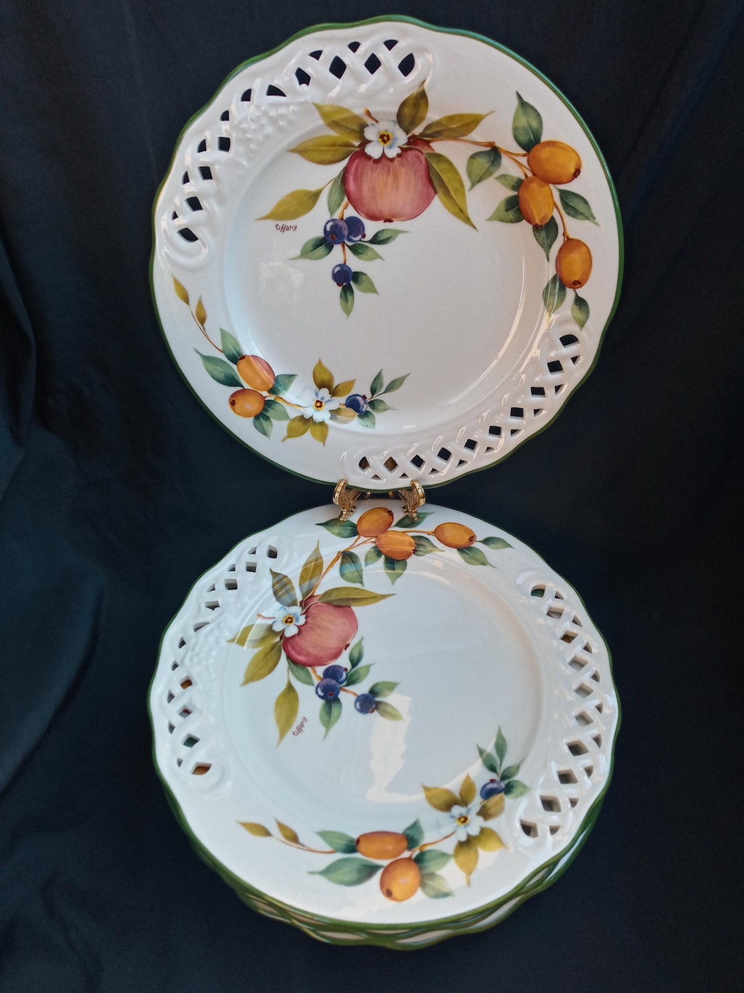 Set of Five (5) Brunelli "tiffany" Dinner Plates Made in Italy Crazed ...