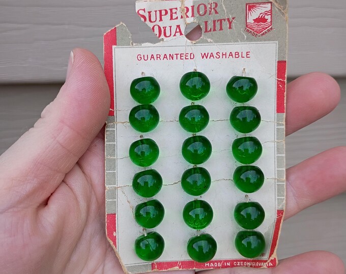 Pack of 18 New Old Stock 3/8" Green Glass Buttons Made in ...