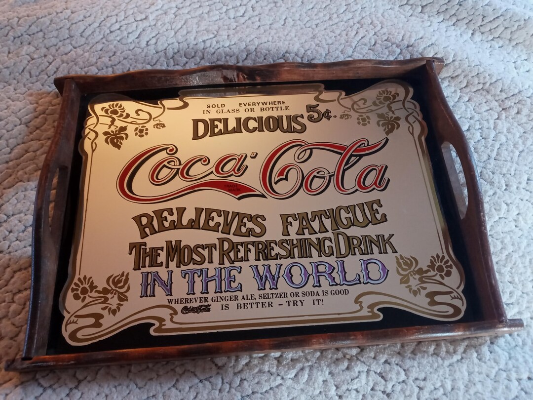 Vintage Mirrored Wood Coca Cola Tray Relieves Fatigue 16.5 X 11.25 X 2 ...