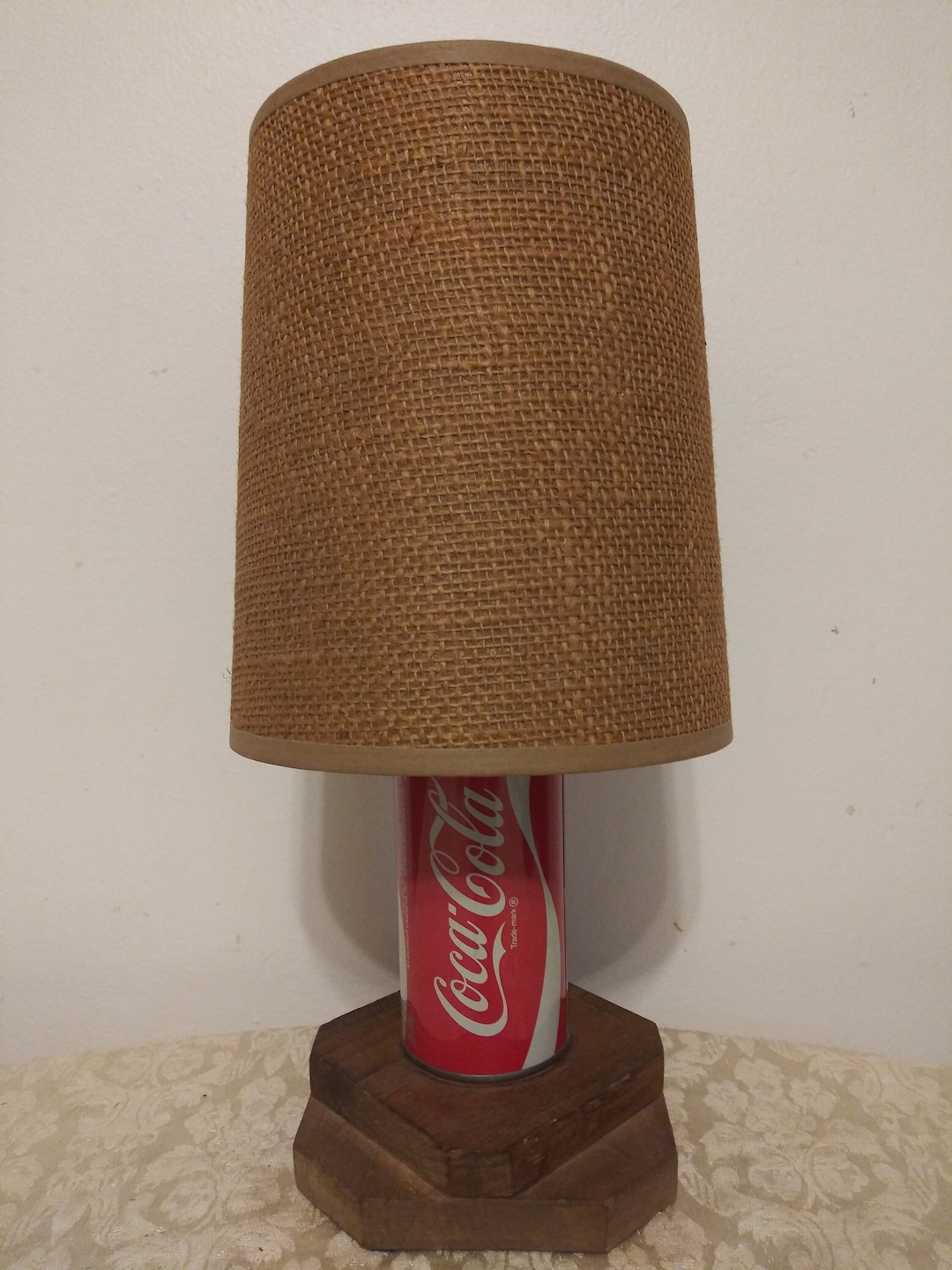 Vintage 15" Coca Cola Can Table Lamp and Tweed Shade - Etsy