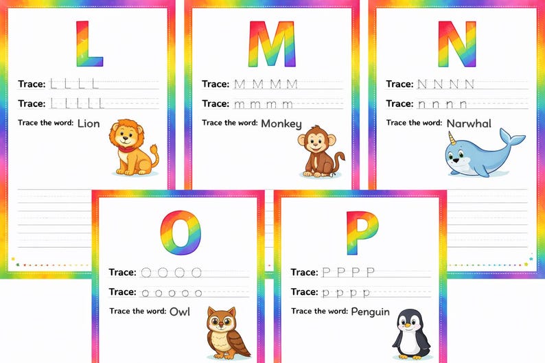 Rainbow Animal Alphabet Tracing Workbook – Preschool Handwriting ...