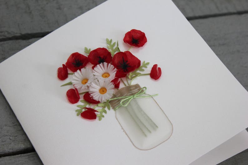 Quilling Card Mason Jar With Flowers for Mom Anniversary Gift Greeting ...