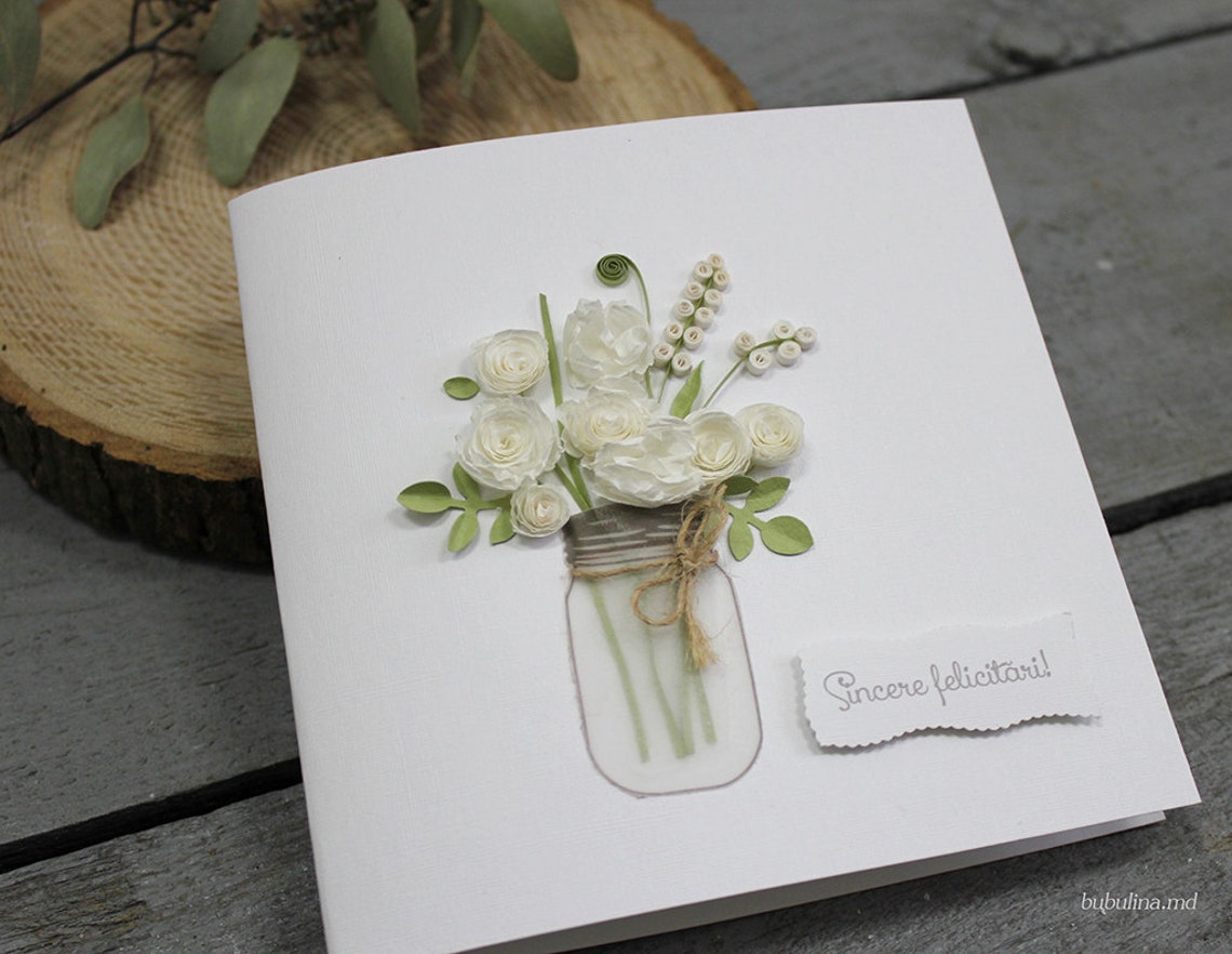 Quilling Card Mason Jar Flower for Mom for Wife for Granny With Care ...
