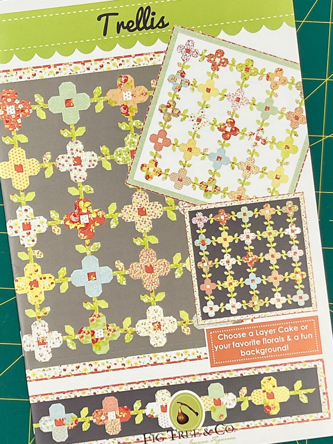 Trellis Patchwork Fig Tree Quilt Pattern and Quilted Table Runner Pattern Flowers and Vines - Etsy