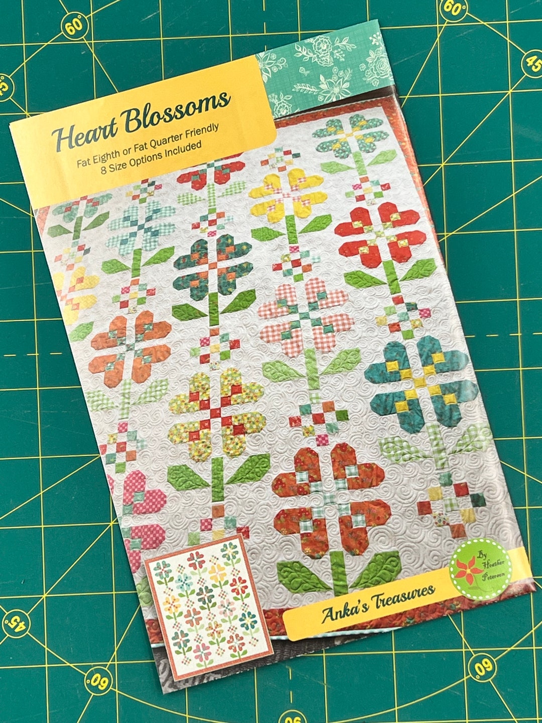 Heart Blossoms Floral Patchwork Scrap Quilt Pattern by Anka’s Treasures Fat Eighth or Fat ...