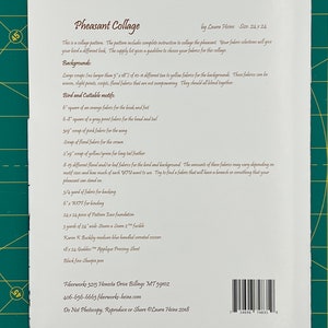 Pheasant Bird Collage Quilt Pattern by Laura Heine of Fiberworks - Etsy