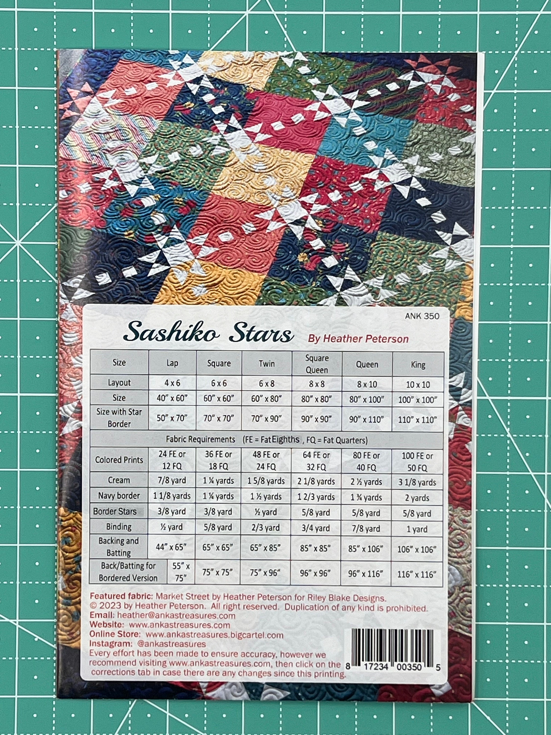 Sashiko Stars Traditionally Pieced Patchwork Quilt Pattern by Ankas Treasures Fat Eighth and Fat ...