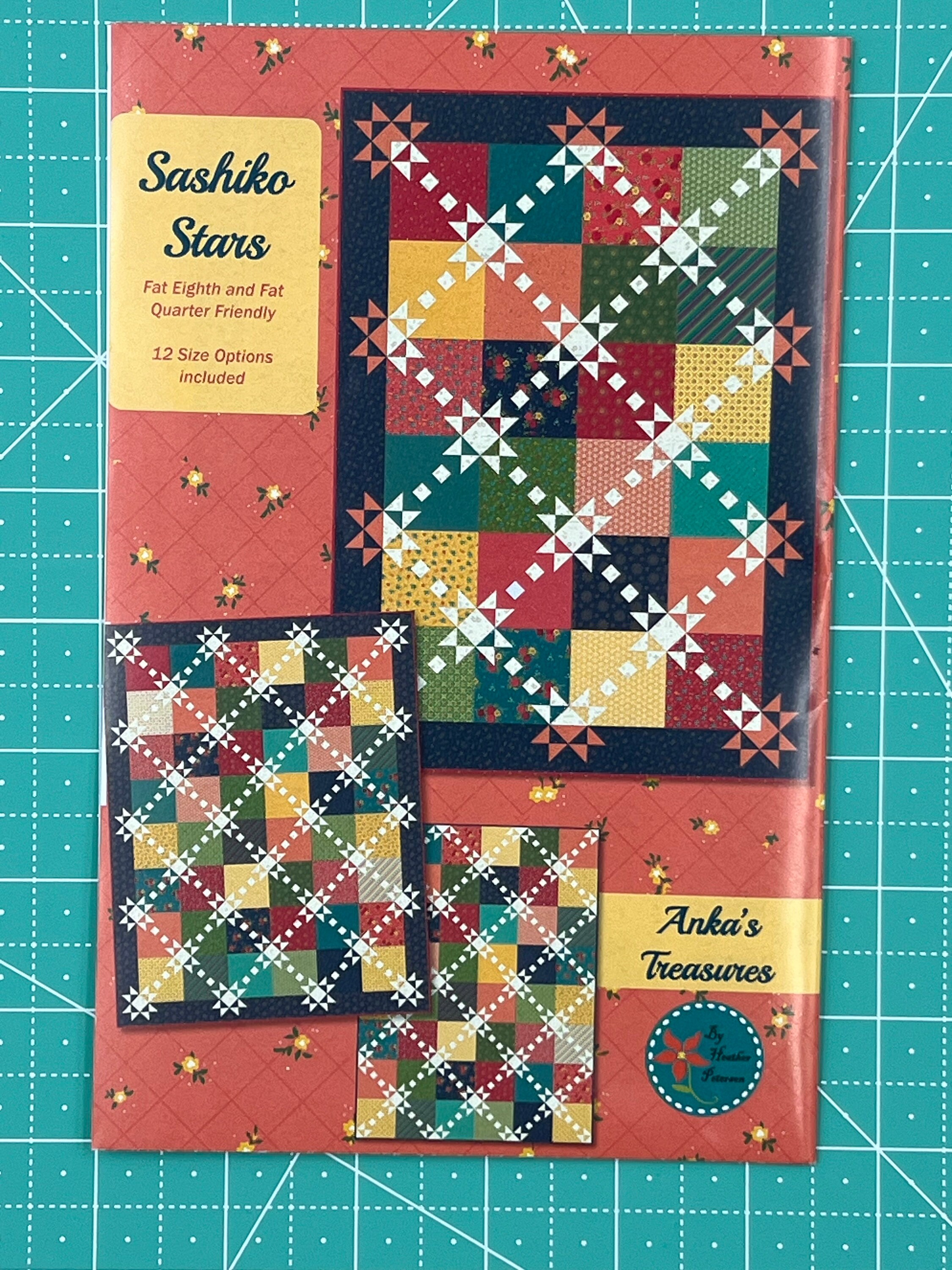 Sashiko Stars Traditionally Pieced Patchwork Quilt Pattern by Ankas Treasures Fat Eighth and Fat ...