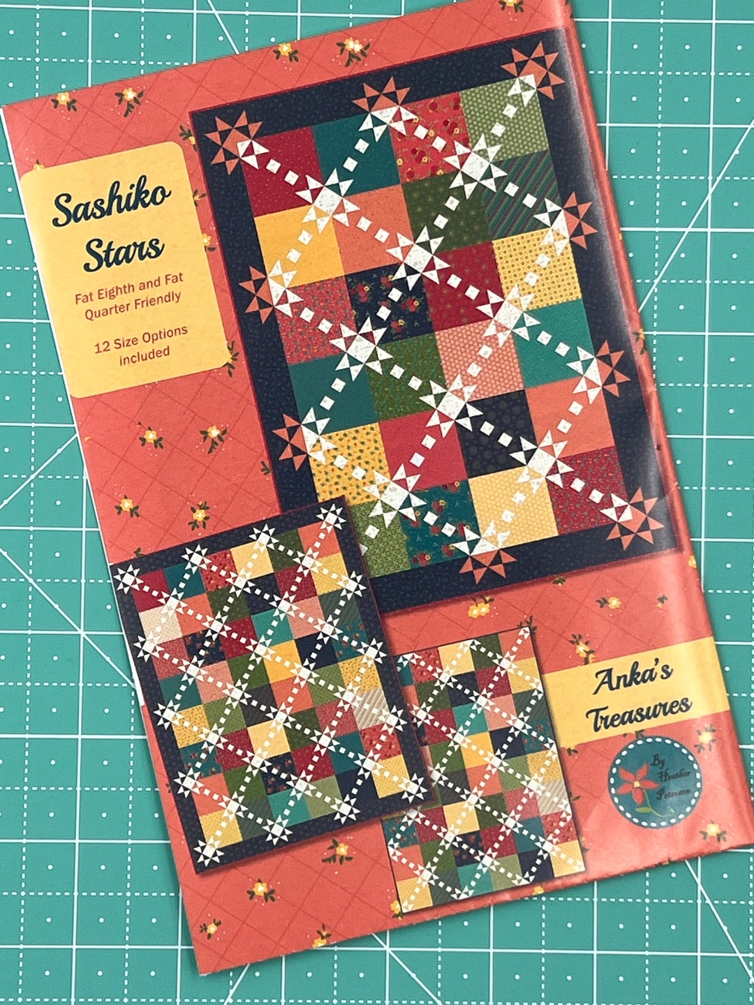 Sashiko Stars Traditionally Pieced Patchwork Quilt Pattern by Anka’s Treasures Fat Eighth and ...