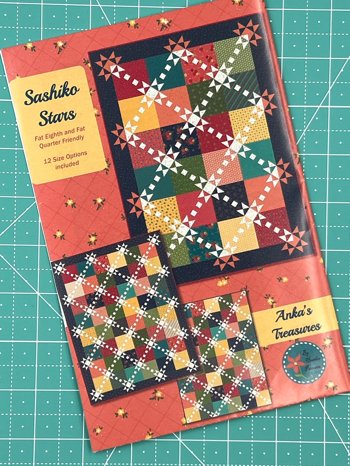 Sashiko Stars Traditionally Pieced Patchwork Quilt Pattern by Ankas Treasures Fat Eighth and Fat ...