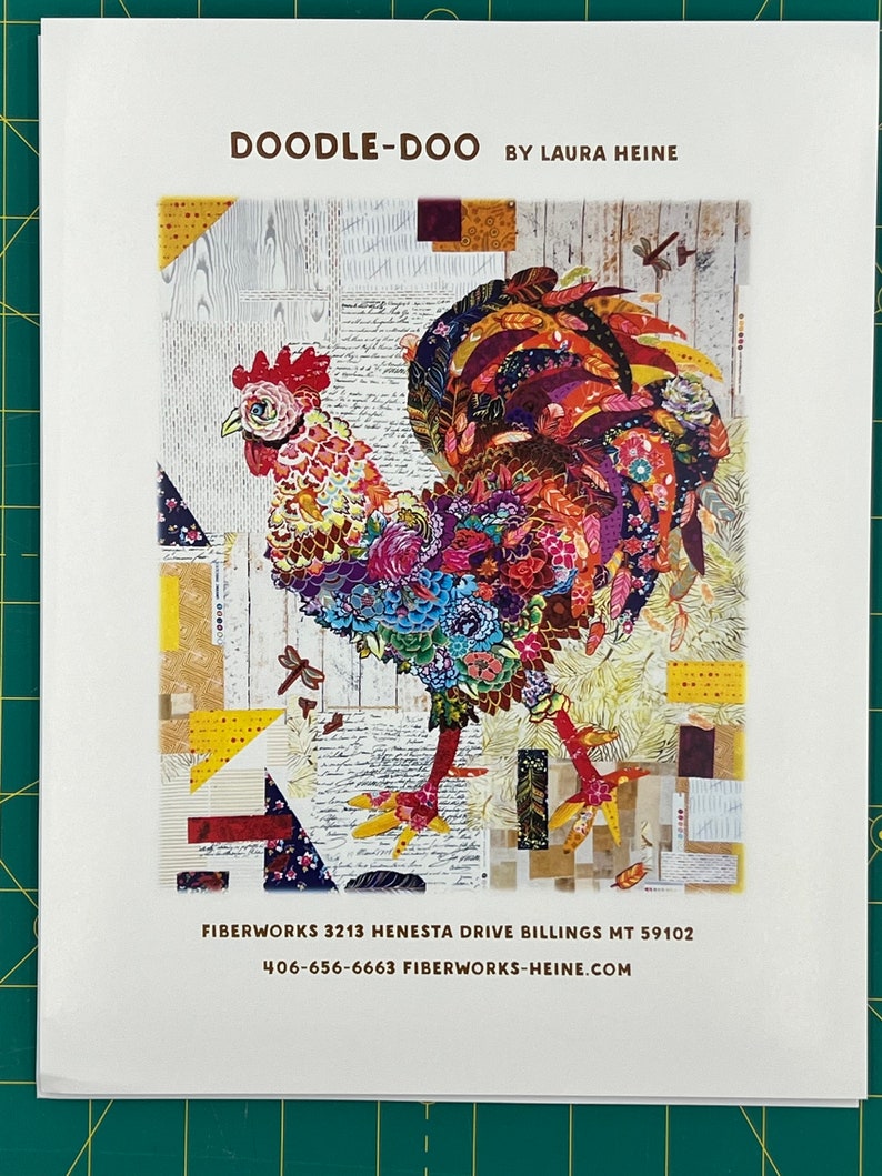 Doodle-doo Rooster Collage Quilt Pattern by Laura Heine of Fiberworks ...