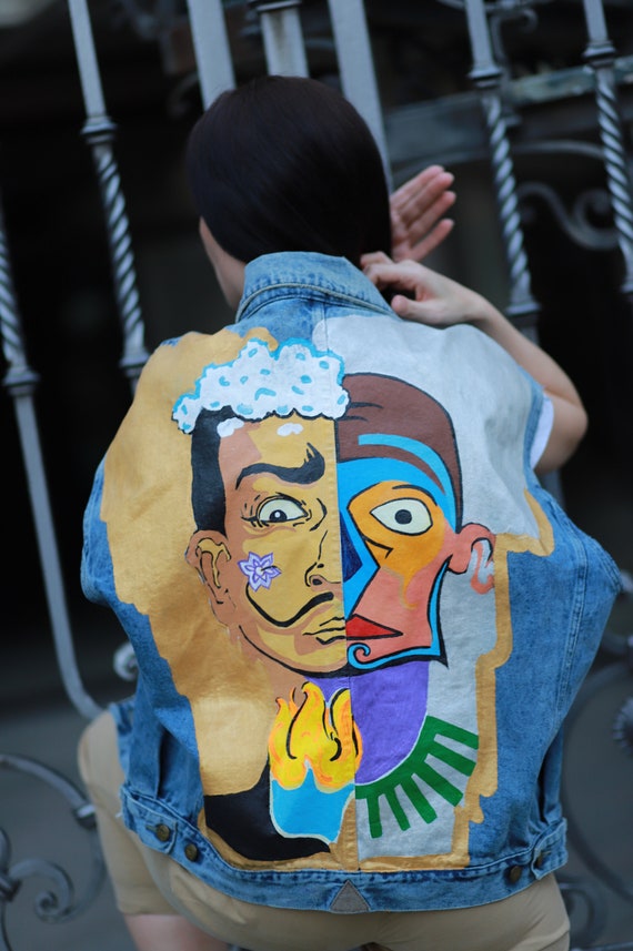 Hand-painted Denim Vest Salvador Dali | Etsy