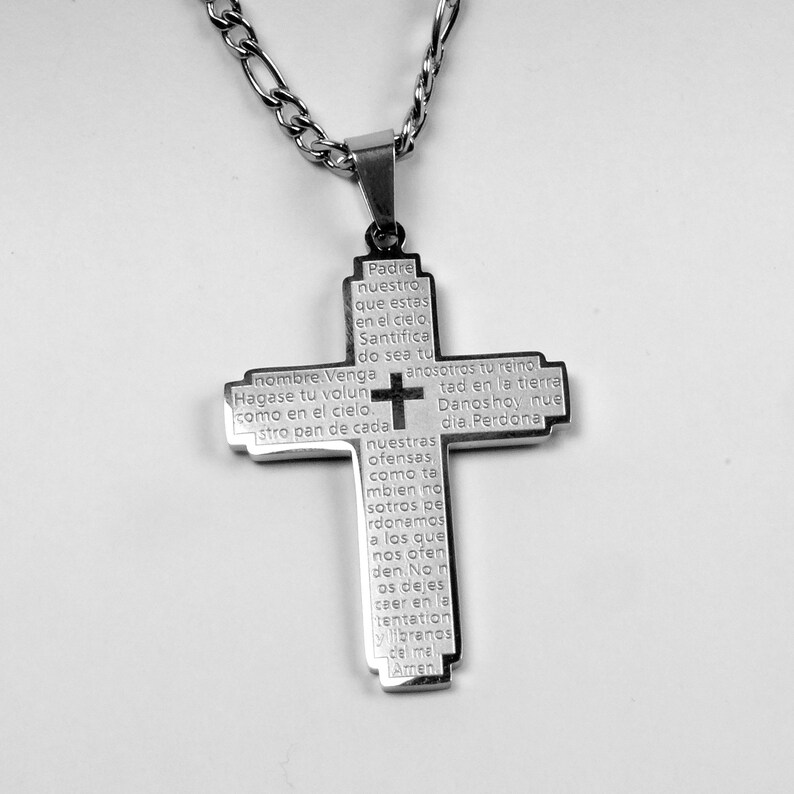 Titanium Steel Square Edges Cross & Stainless Steel Figaro 4mm Chain ...