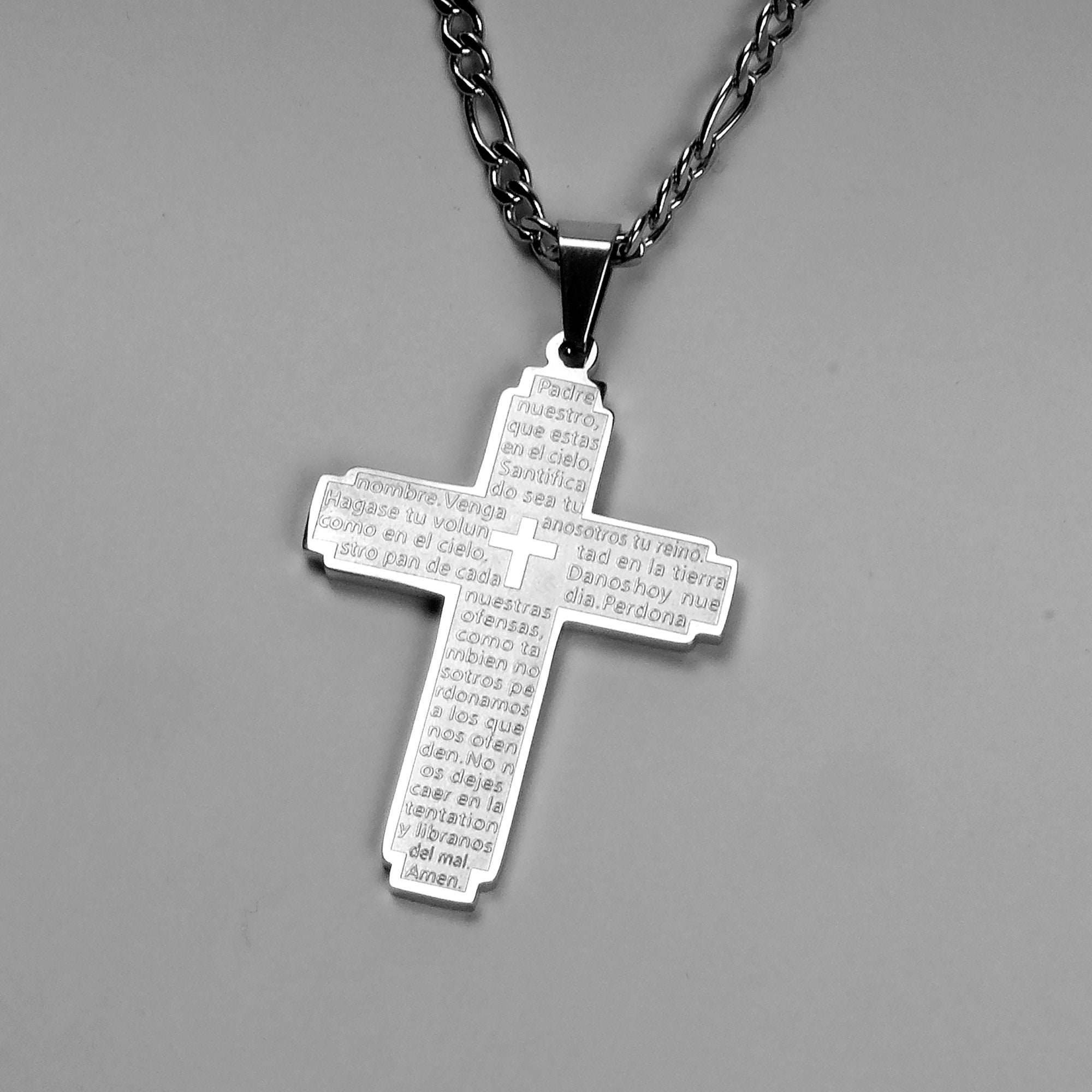 Titanium Steel Square Edges Cross & Stainless Steel Figaro 4mm Chain ...