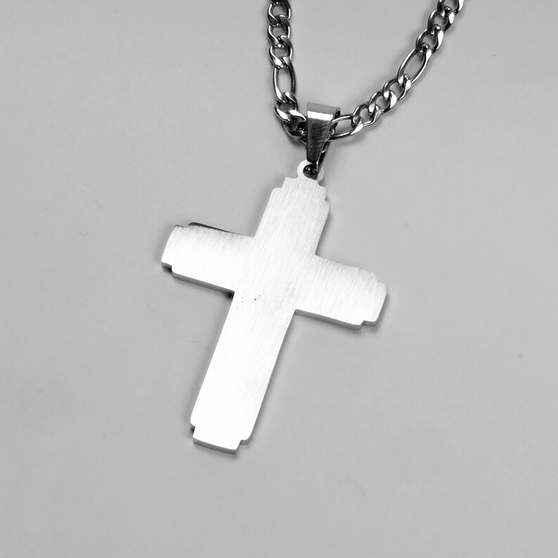 Titanium Steel Square Edges Cross & Stainless Steel Figaro 4mm Chain ...