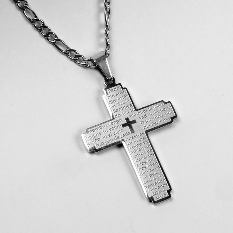 Titanium Steel Square Edges Cross & Stainless Steel Figaro 4mm Chain ...