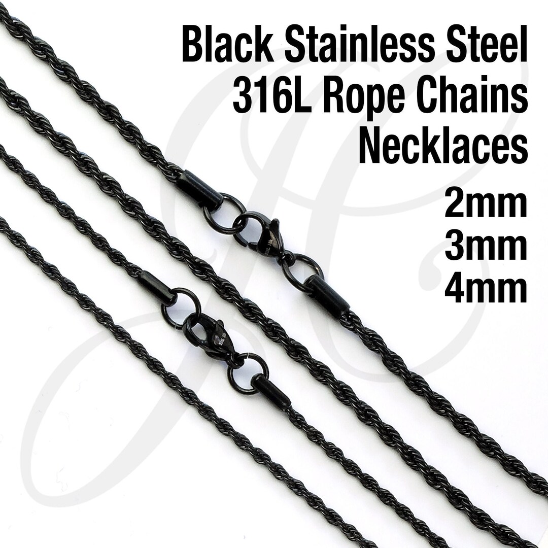 Black Rope Chain: 316L Stainless Steel Necklace, Men or Women - Etsy