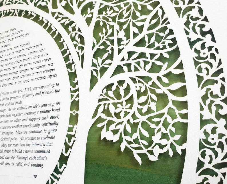 031 Custom Jewish Papercut Two Trees Round Ketubah | Etsy