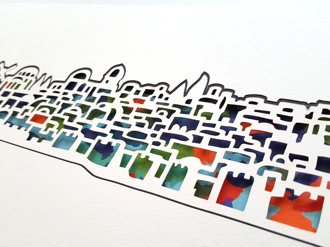 Holy Land Art, Jerusalem View, Jewish Decor, Multi Color Paper Cut ...