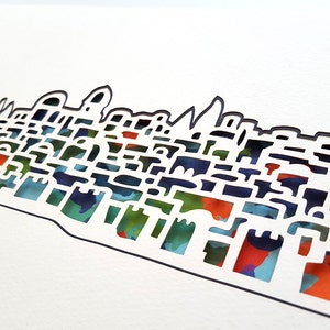 Holy Land Art, Jerusalem View, Jewish Decor, Multi Color Paper Cut ...