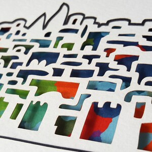 Holy Land Art, Jerusalem View, Jewish Decor, Multi Color Paper Cut ...