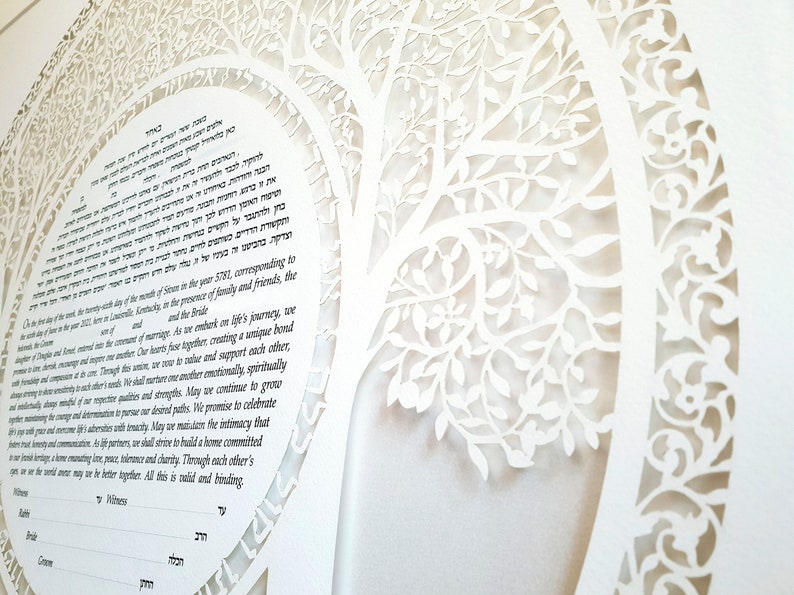 031 Custom Jewish Papercut Two Trees Round Ketubah | Etsy