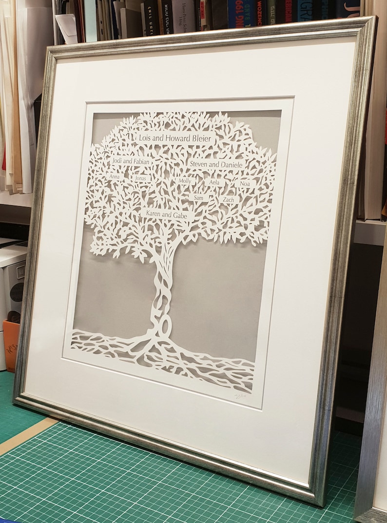Personalized Family Tree Paper Cut, Anniversary Gift for Parents ...