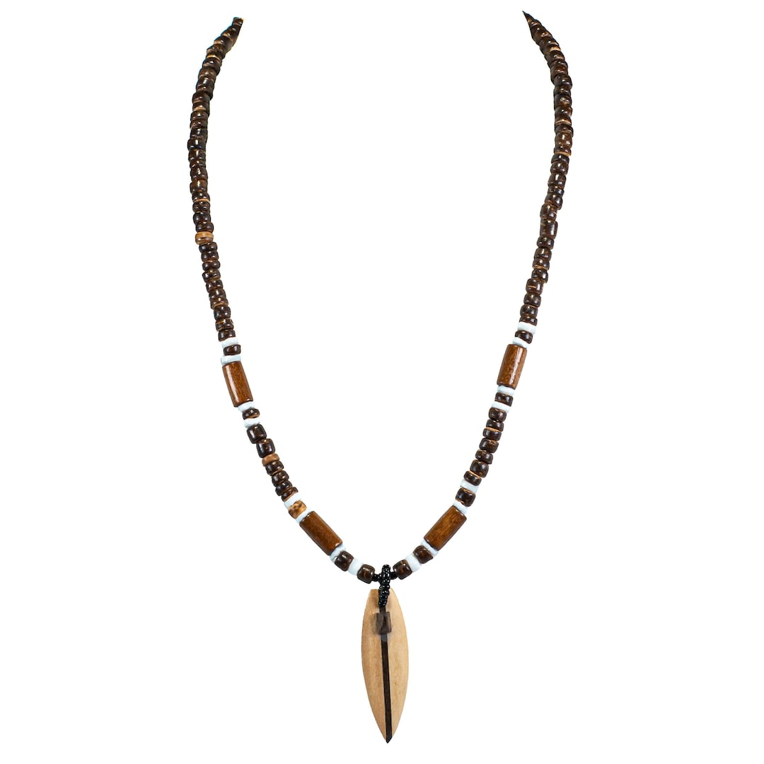 Bluerica Wood Surfboard Pendant on Coconut Shell Beads Necklace - Etsy
