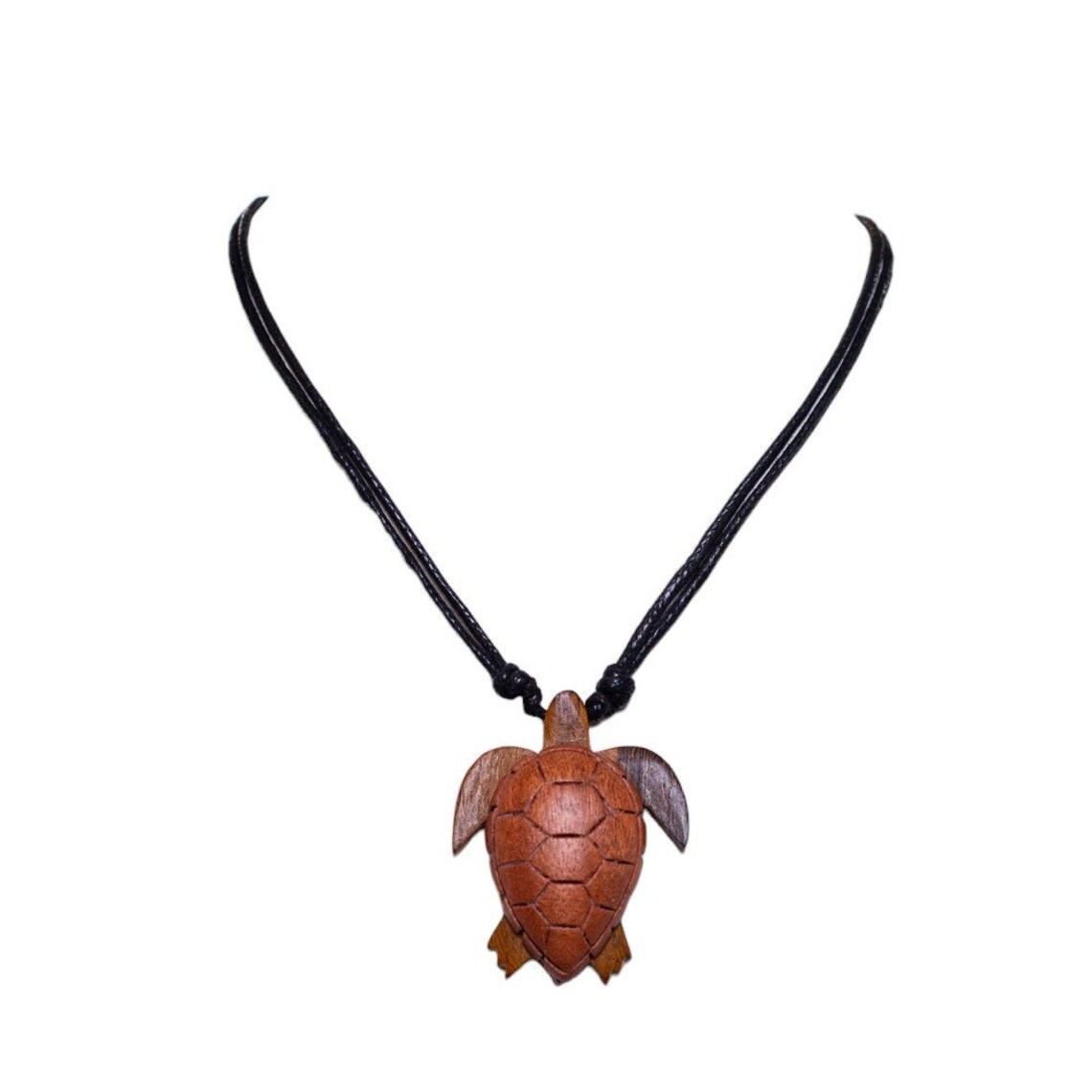 Bluerica Hand Carved Wood Sea Turtle on Adjustable Black Cord Necklace ...