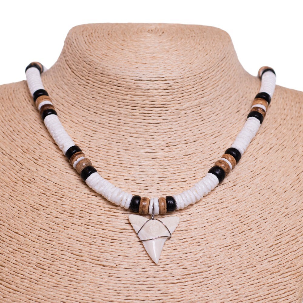 Bluerica Shark Tooth on Puka & Coconut Shell Beads Necklace (20" 4U) - Etsy