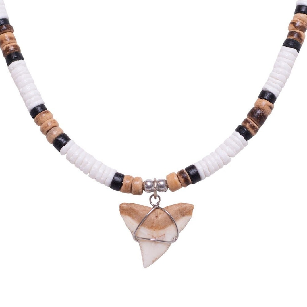 Bluerica Shark Tooth on Puka & Coconut Shell Beads Necklace (18" 3U) - Etsy