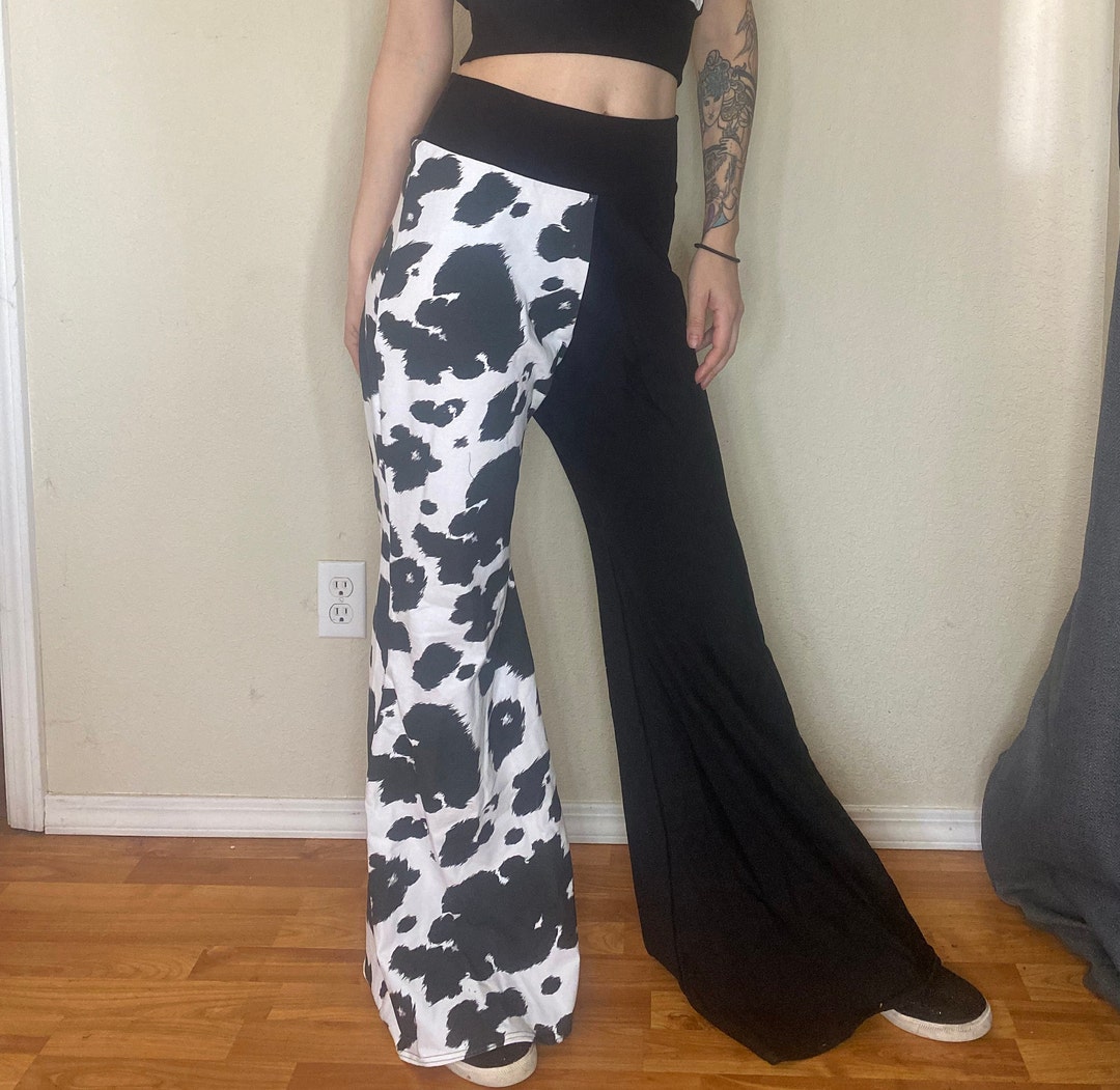 Medium- Colorblock Cow Print- Mega Flare - Bell Bottoms - Etsy