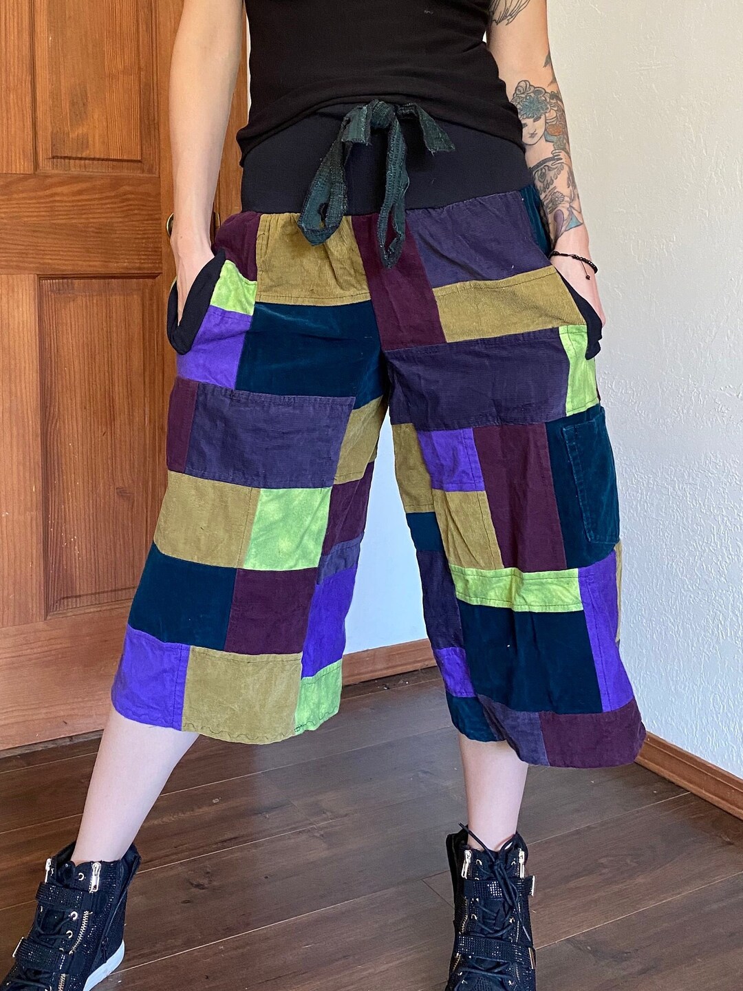 Small Patchwork Capri Pants With Pockets - Etsy