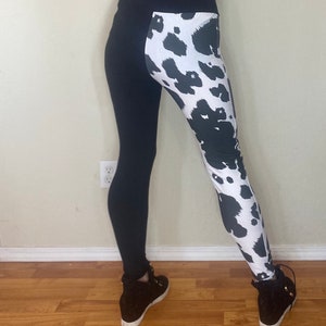 Small Colorblock Cow Print Seamless Leggings - Etsy