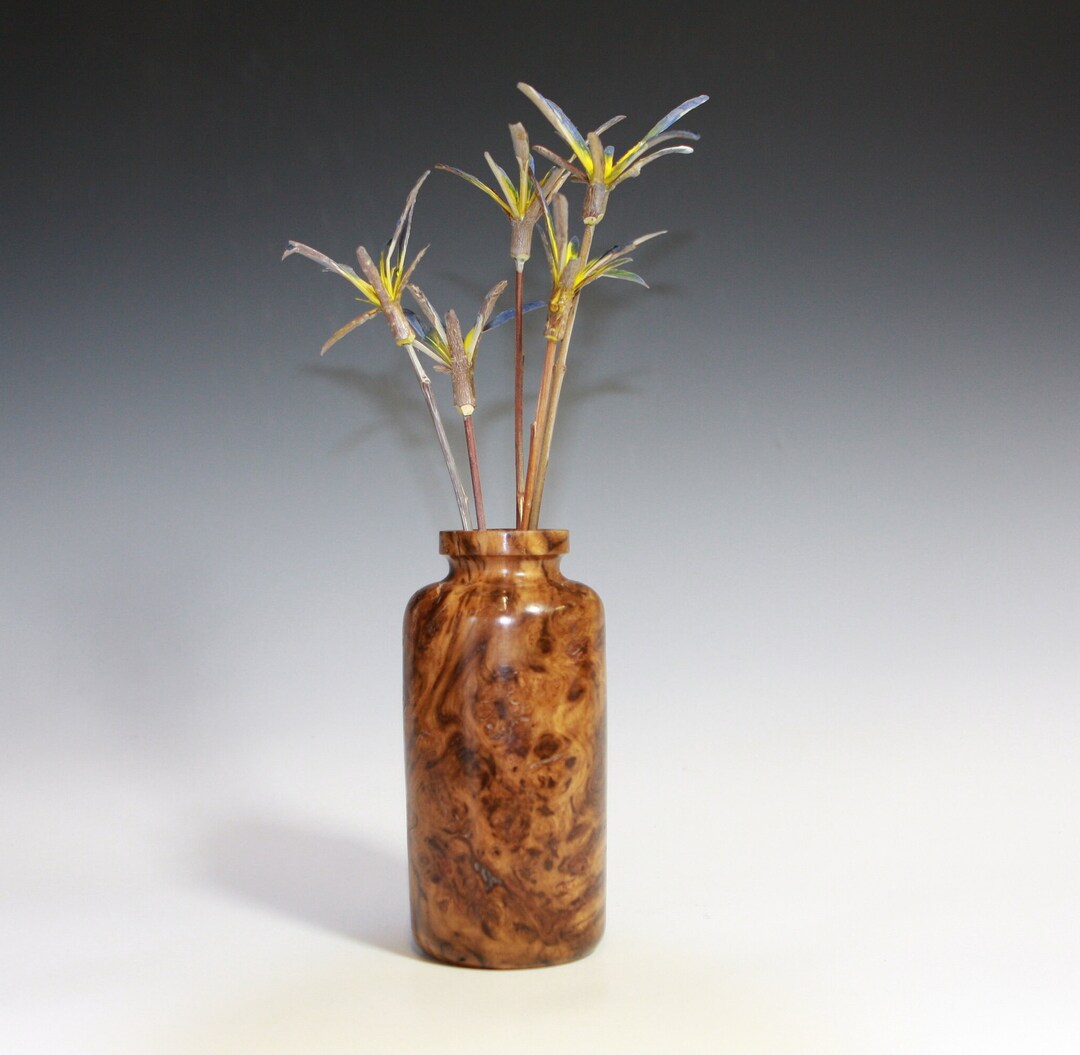 Flower Vase With 5 Carved Hazel Flowers in a Beautifully Turned Burr ...