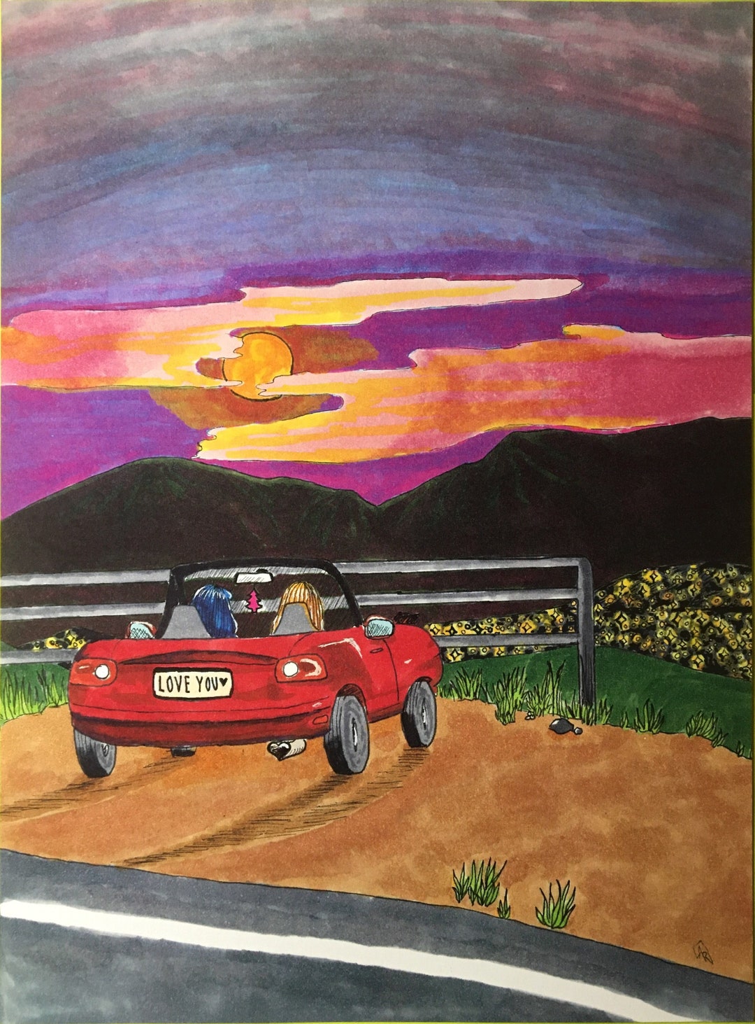 Love You - Print by Alina R / Miata, Sunset, Couple, Girls, City, Night - Etsy