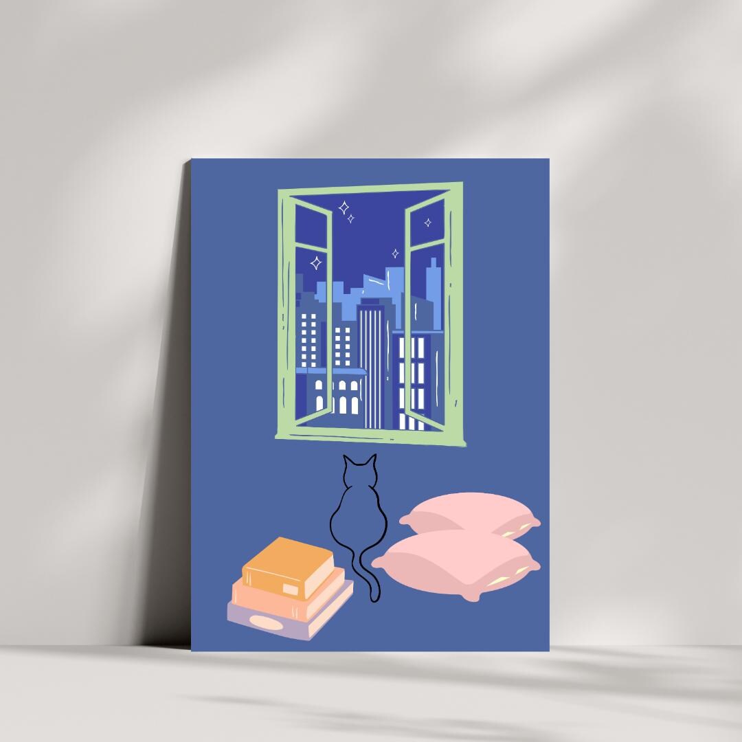 Modern Cat Digital Poster for Modern Wall Art With Colourful Design ...