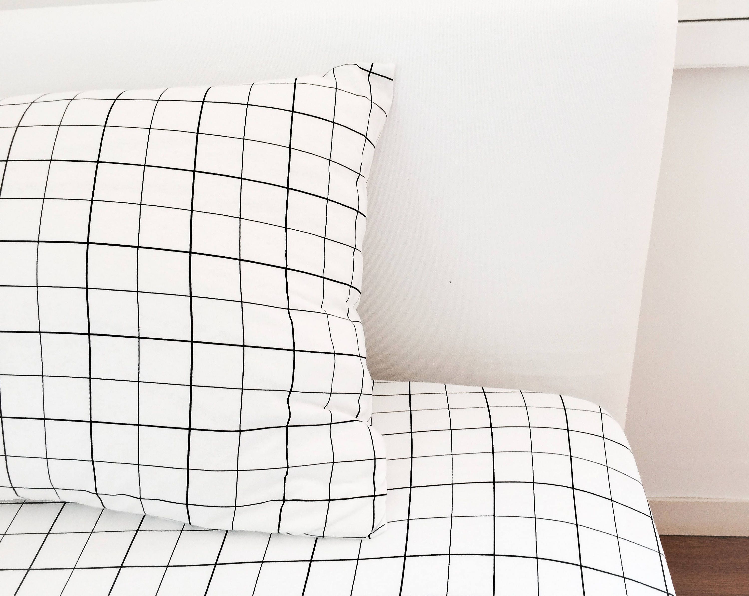 Monochrome Grid Twin Sheets Set With Pillowcase Fitted Sheet - Etsy