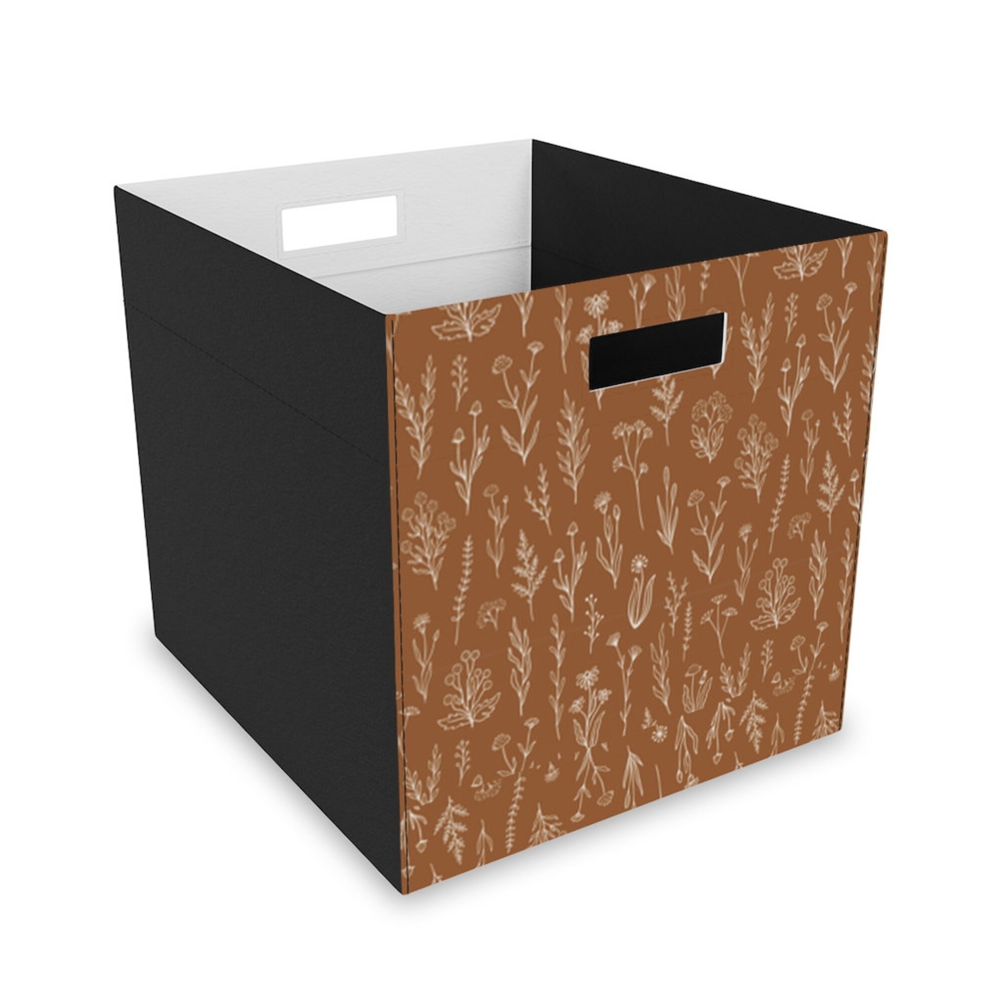 Storage Bin Botanical Leaves Terracotta Rust, Felt Storage Box