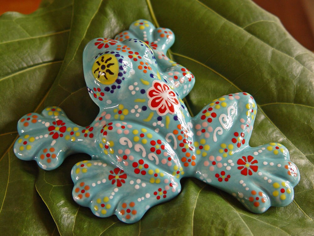 Hand-painted Blue Floral Ceramic Frog (wall Art) - Etsy